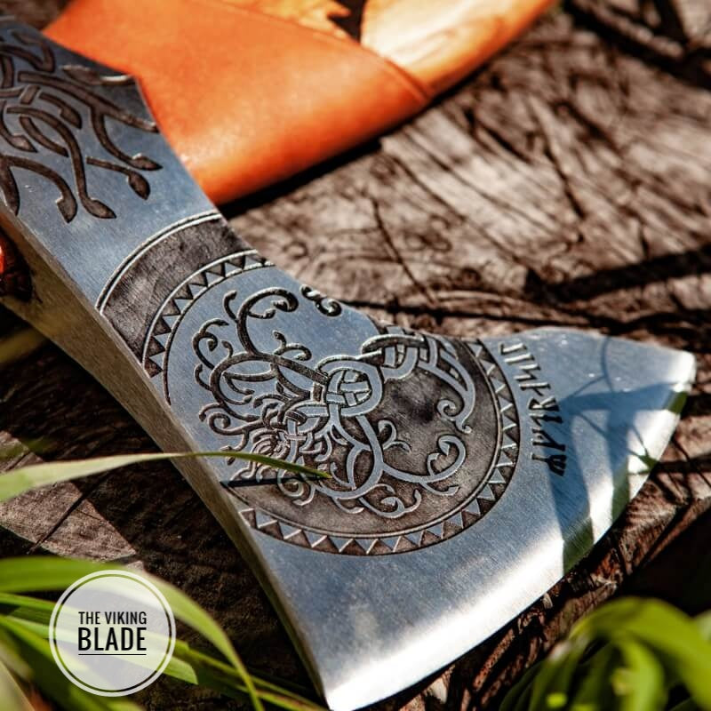 Custom Handmade Tree Of Life Viking Axe With Leather Sheath |The Vikin ...