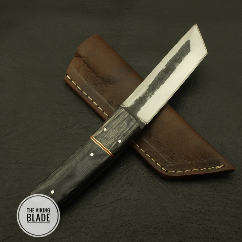 Custom Handmade Carbon Steel Tanto Knife With Leather Sheath |The Viki ...