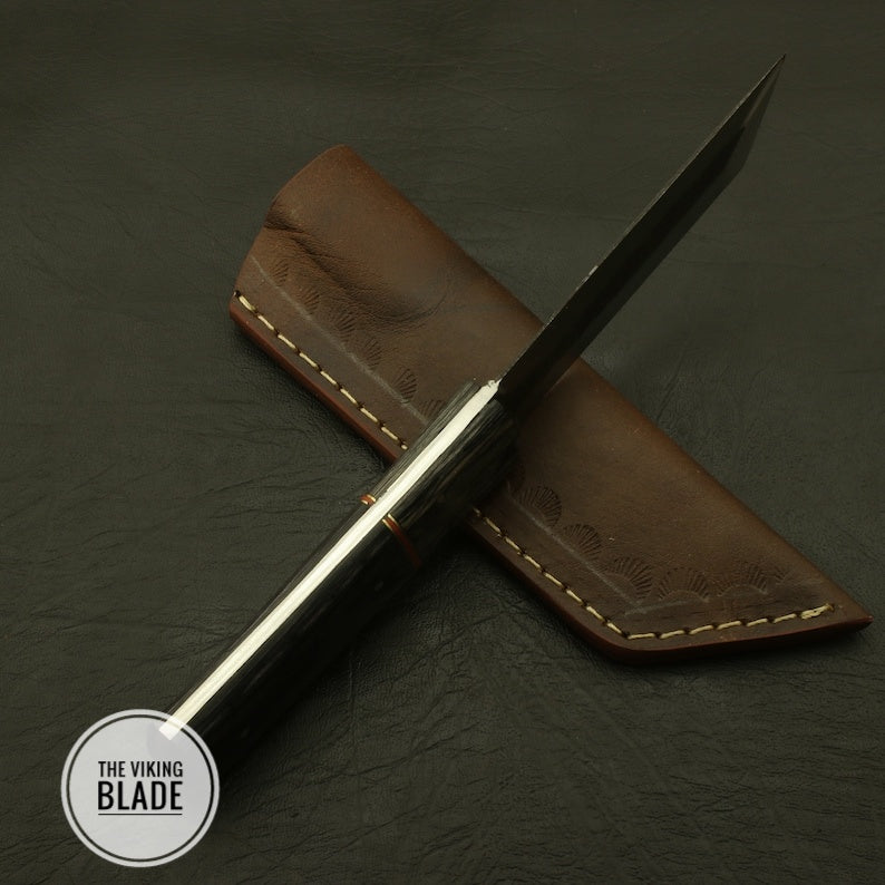 Custom Handmade Carbon Steel Tanto Knife With Leather Sheath |The Viki ...