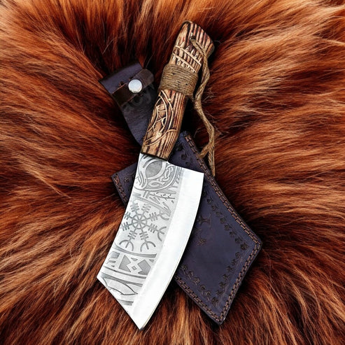 Custom Handmade Viking Style Cleaver Chopper Knife With Leather Sheath ...