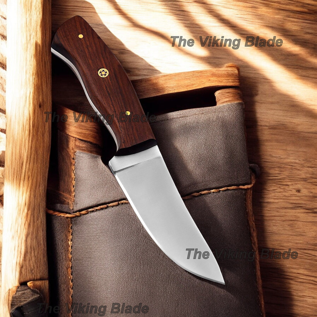 8.5" Custom Handmade Skinning Knife Rose Wood Handle With Leather Shea ...