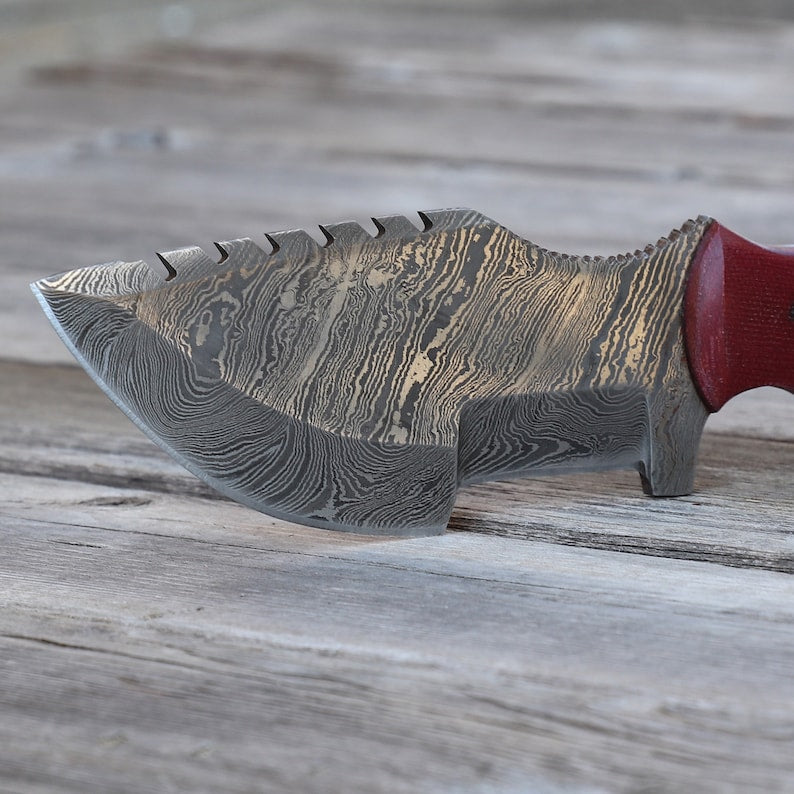 Tracker Damascus Steel Hunting Knife - Collectible Fixed Blade Full Ta ...