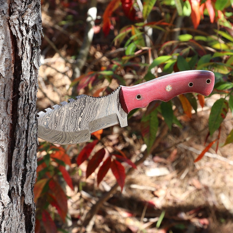 Tracker Damascus Steel Hunting Knife - Collectible Fixed Blade Full Ta ...