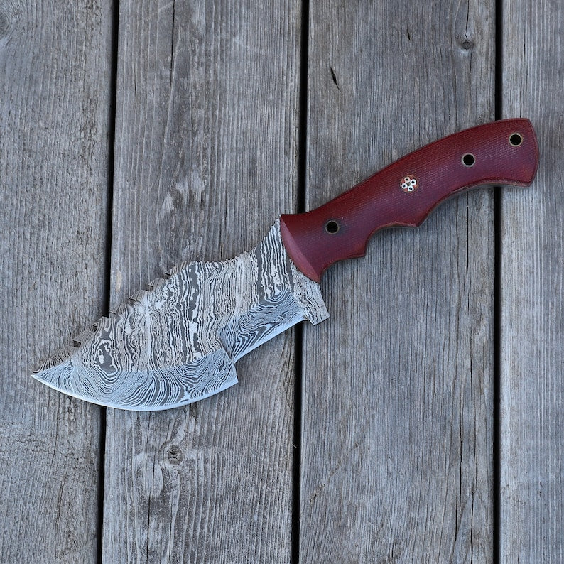 Tracker Damascus Steel Hunting Knife - Collectible Fixed Blade Full Ta ...