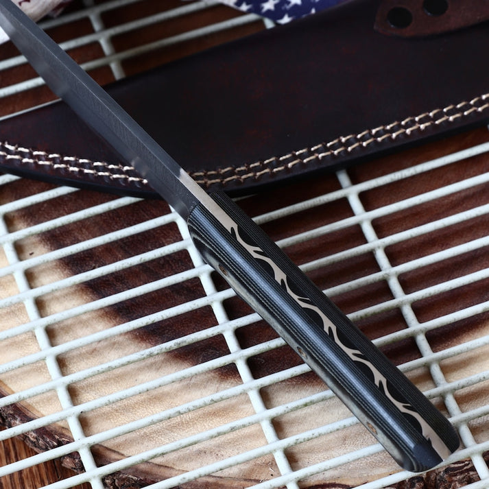 Fusion Tanto 440c Stainless Steel Full Tang G10 Handle w/ Genuine Leat ...
