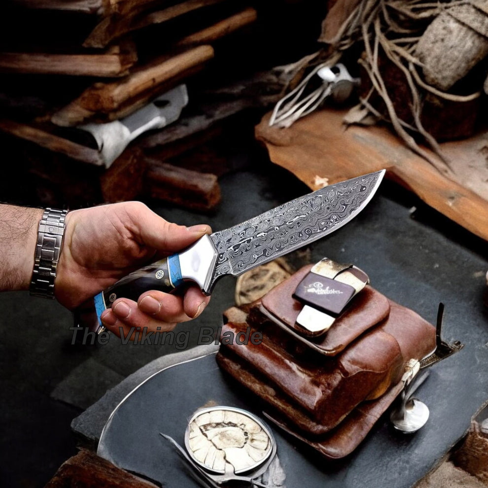 Custom Handmade Damascus Steel Custom Buffalo Horn Hunting Sport Knife ...