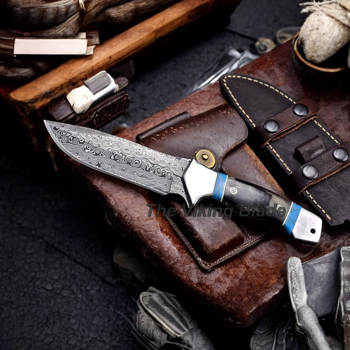 Custom Handmade Damascus Steel Custom Buffalo Horn Hunting Sport Knife ...