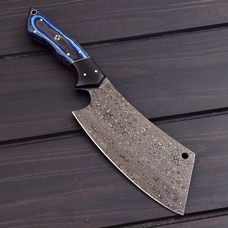 Custom handmade Damascus Cleaver Steel with free leather cover – The ...
