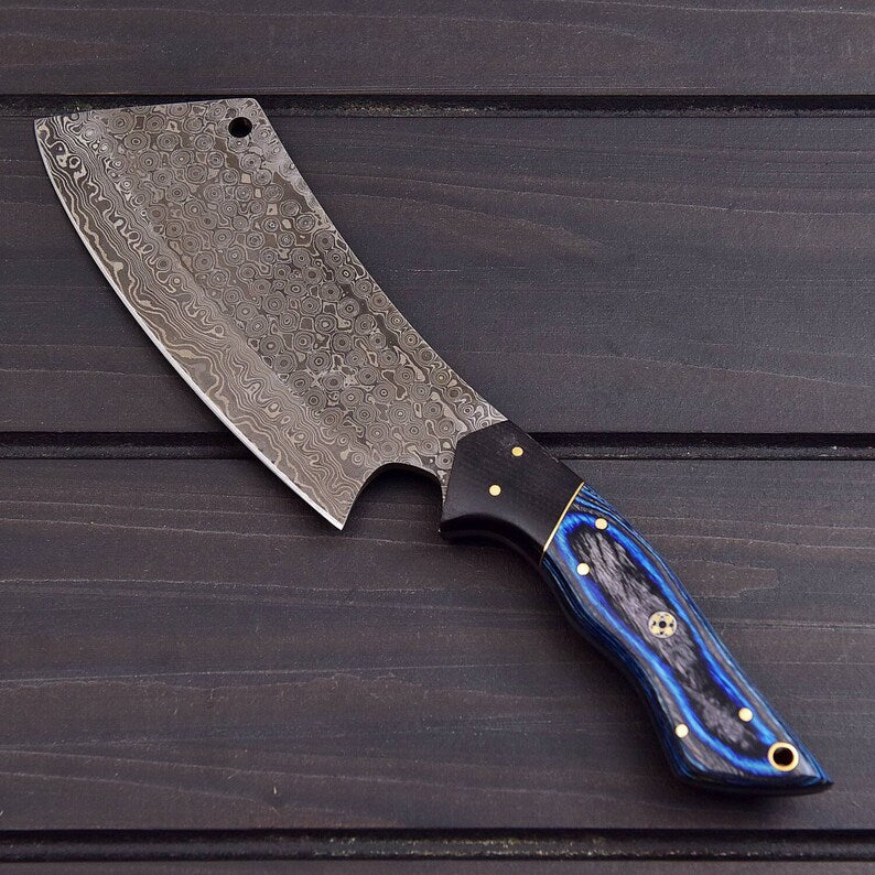 Custom handmade Damascus Cleaver Steel with free leather cover – The ...